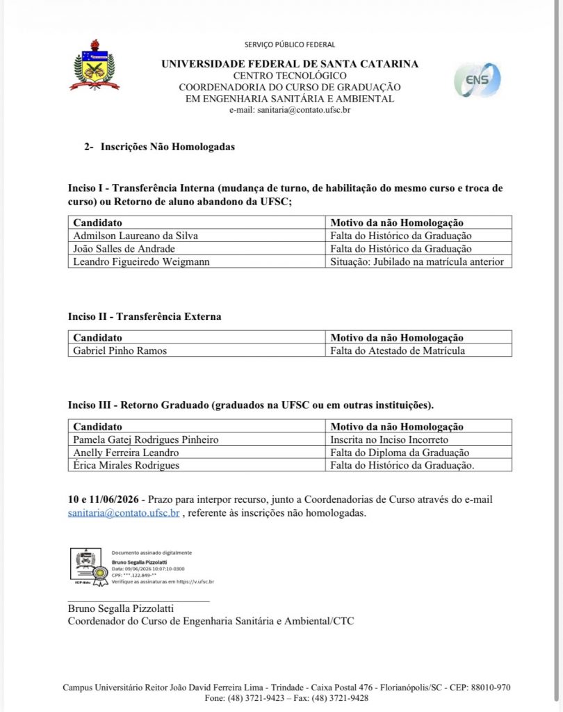 Departamento de Engenharia Sanitária e Ambiental – ENS